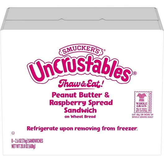 Smucker's Uncrustables Peanut Butter & Raspberry Wheat Sandwiches, 8 / ...