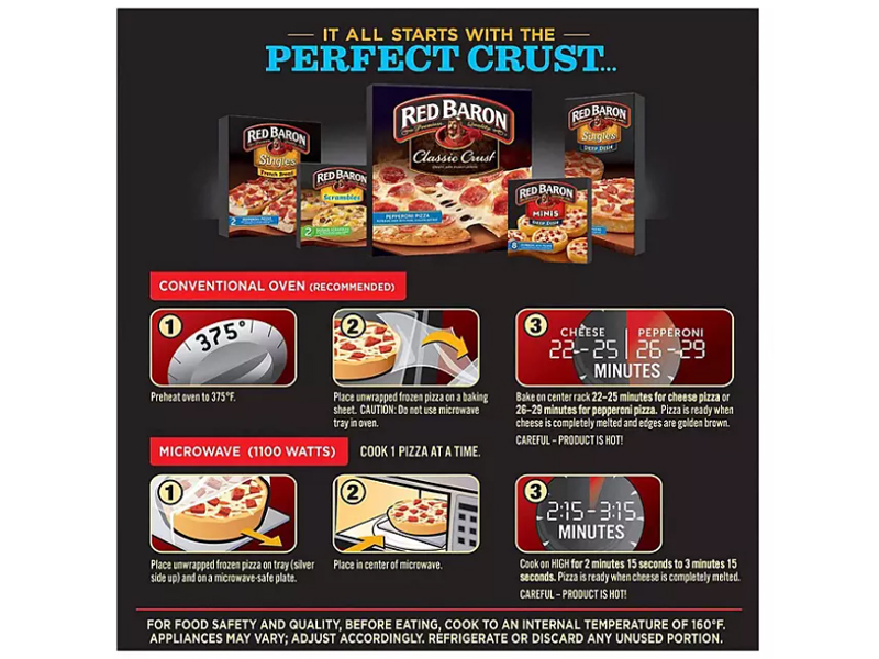 Red Baron Frozen Pizza Deep Dish Singles Variety 12 ct. EACH