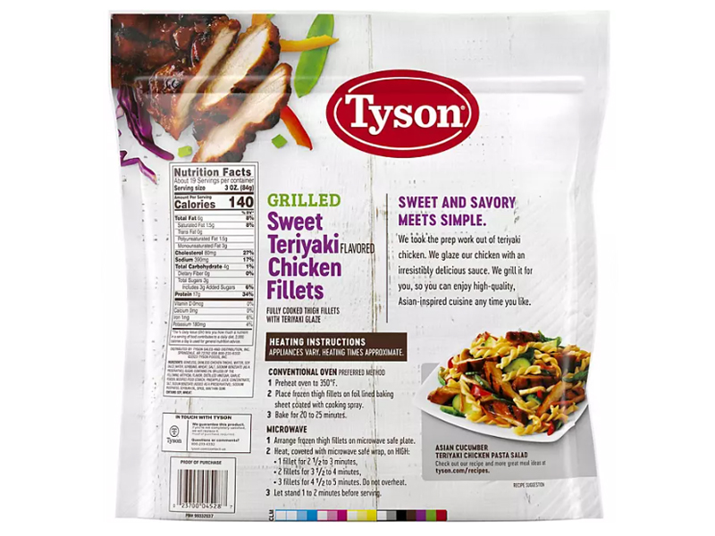 Tyson Grilled Sweet Teriyaki Flavored Chicken Fillets, 3.5 lb bag EACH