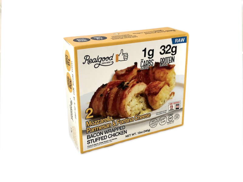 Real Good Bacon Wrapped Three Cheese Stuffed Chicken 16/6 oz. pieces CASE